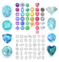 Gemstone cut color shape set isolated on white Vector Image