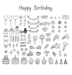 Hand drawn birthday elements set of party Vector Image