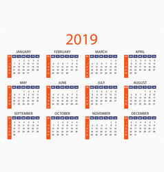 Calendar 2020 pocket basic grid Royalty Free Vector Image