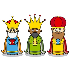 Three kings wearing crown and robe Royalty Free Vector Image