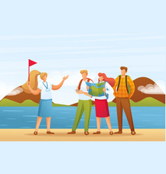 Tour guide provide assistance banner museum Vector Image