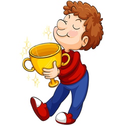 Sport kids lifting trophy Royalty Free Vector Image