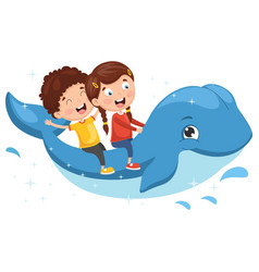 Cartoon whale with crab and bird Royalty Free Vector Image