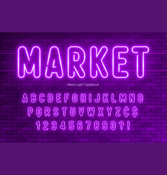 Glowing neon script alphabet font Royalty Free Vector Image