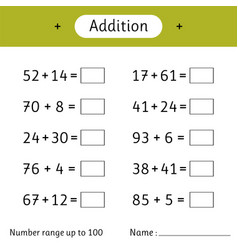 Addition number range up to 20 math worksheet Vector Image
