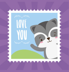 Cute little fox animals cartoon postage mail stamp