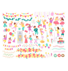 Happy group of children on birthday party Vector Image