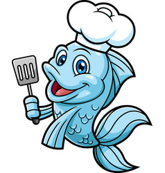 Outlined cute fish chef cartoon character Vector Image