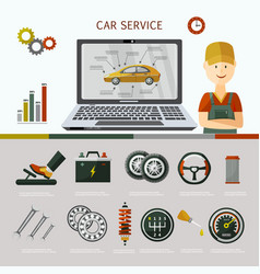 Car service poster with hand holding tools Vector Image