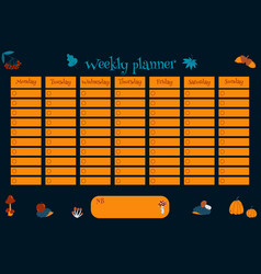 Weekly planner kids template with pumpkin Vector Image