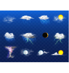 Realistic weather icons on transparent Royalty Free Vector
