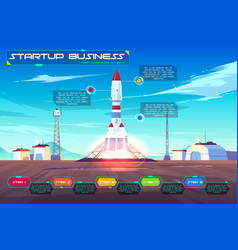 Business startup launching product with rocket Vector Image