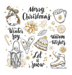 Joy love peace believe christmas gold text Vector Image