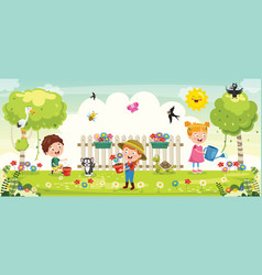 Children gardening and planting Royalty Free Vector Image