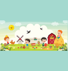 Children gardening and planting Royalty Free Vector Image