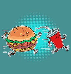Sad fast food characters fries cola burger Vector Image