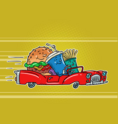 Sad fast food characters fries cola burger Vector Image