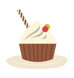 Cupcake house with chimney on creamy roof Vector Image