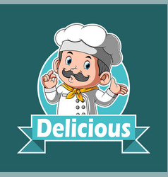 Funny cartoon chef showing delicious cake Vector Image