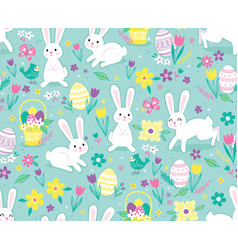 Cute rabbit bunny in flower seamless pattern Vector Image