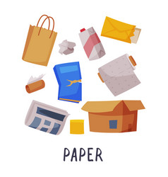Waste sorting different types garbage paper Vector Image