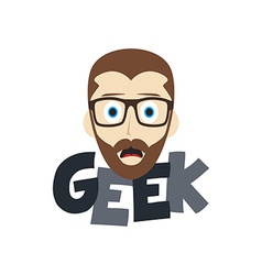 Geek with glasses playing a notebook and sit pose Vector Image