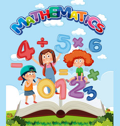 Mathematics logo with girl in many movements Vector Image