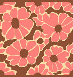 Retro groovy vintage florals seamless borders set Vector Image