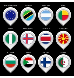 Map pointers with flags europe Royalty Free Vector Image