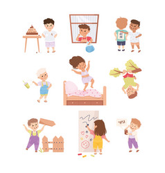 Greedy boy not sharing cake part of bad kids Vector Image