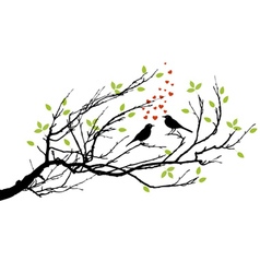 Tree silhouette with bird Royalty Free Vector Image