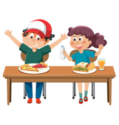 Children having breakfast on the table Royalty Free Vector