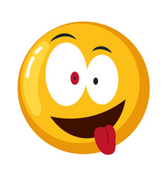 Emoji yellow smiley crazy face Royalty Free Vector Image