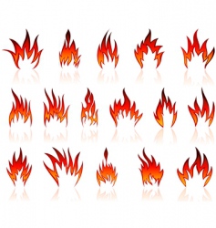 Fire flames set orange icons with reflection Vector Image
