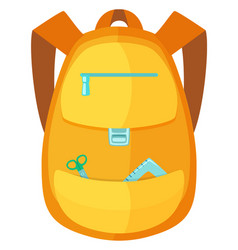 School backpack in blue and yellow colors isolated