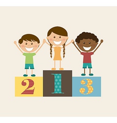 Sport kids lifting trophy Royalty Free Vector Image