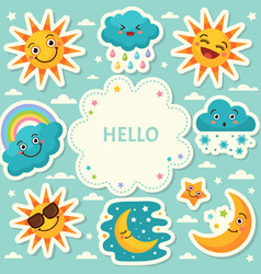 Weather cards with funny cartoon Royalty Free Vector Image