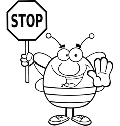 Pencil cartoon character holding a stop sign Vector Image