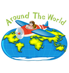Cartoon plane flying around the globe Royalty Free Vector