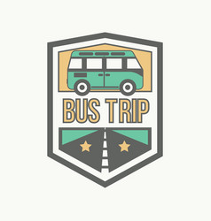 Bus trip and travel tour badge logo Royalty Free Vector