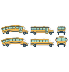 Set of yellow school bus side front and back view Vector Image