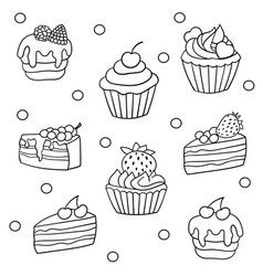 Frame with a set sweet cakes coloring page Vector Image