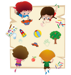 Kids paper craft happy creative children cut Vector Image