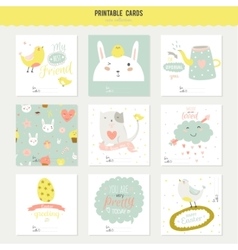 Set of cards notes and stickers with cute Vector Image