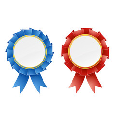 Round badge with blue ribbon isolated on white Vector Image