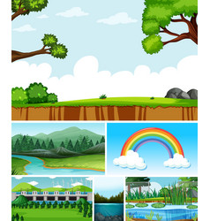 Six different scenes in nature setting cartoon Vector Image