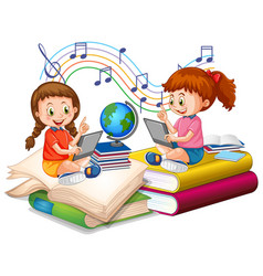 Children cartoon reading on the book Royalty Free Vector