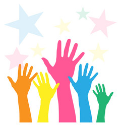 Colored volunteer crowd hands Royalty Free Vector Image
