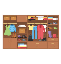 Wardrobe with clothes and accessories flat Vector Image