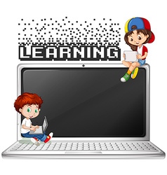 Boy and girl using computer Royalty Free Vector Image